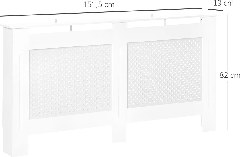 HOMCOM MDF dřevěný kryt radiátoru, moderní skříňka s bílou lakovanou horní policí, 151,5x82x19 cm
