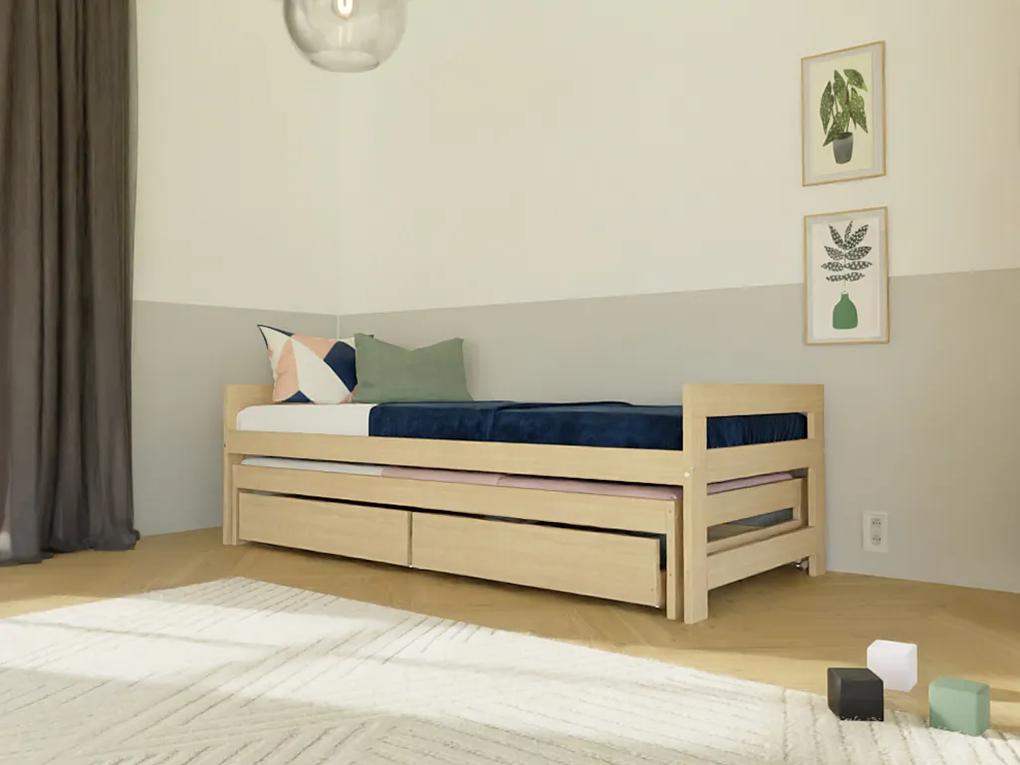Benlemi Jednolůžková postel SIMPLY 90x200 3v1 s přistýlkou a 2 úložnými šuplíky Zvolte barvu: Nelakovaná