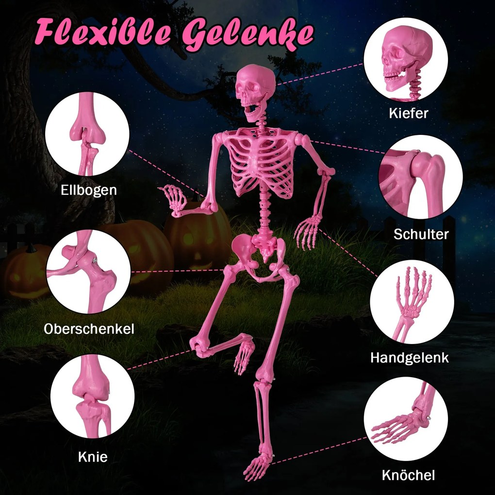 Costway 160 CM Halloweenská kostra polohovatelná kostra v životní velikosti