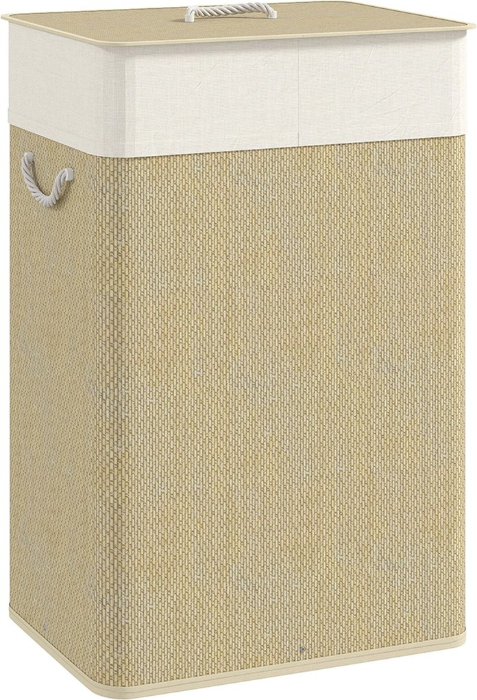 HOMCOM Koš na prádlo s víkem 72L, bambusový koš na prádlo s odnímatelnou vnitřní taškou a úchyty do prádelny, ložnice 40x30x60 cm Přírodní | Aosom