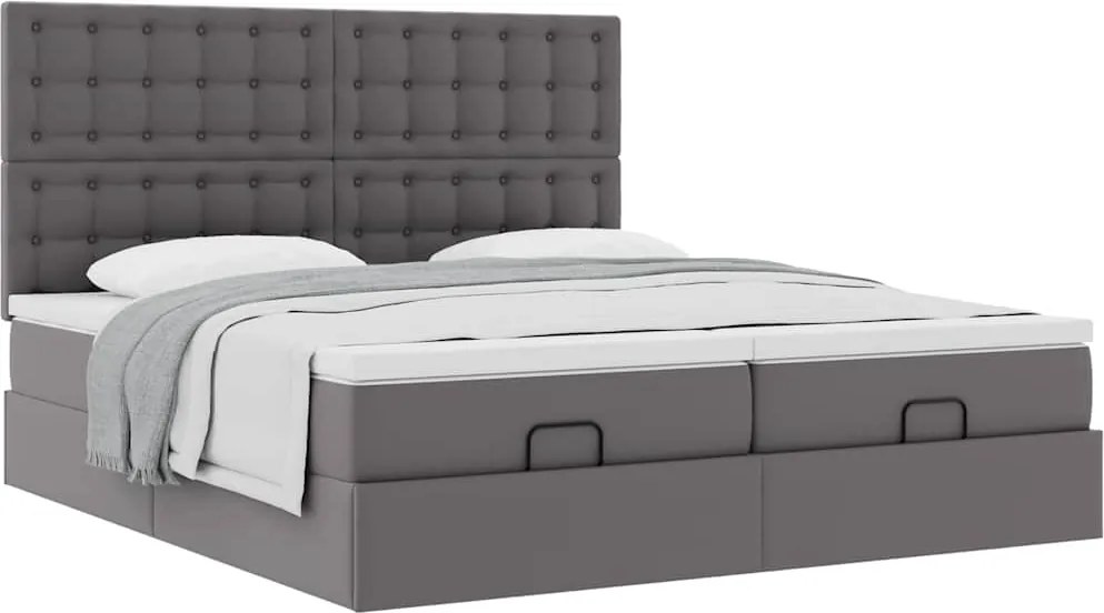 Osmanský rám postele s matrací šedá 200x200cm umělá kůže 3313662