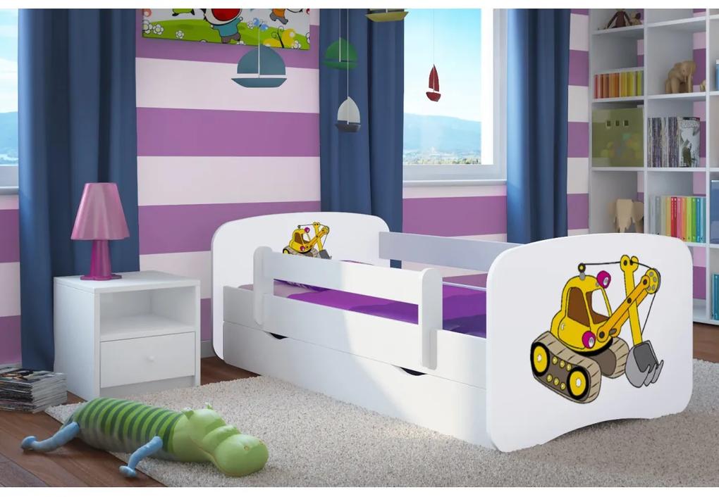 Forclaire Dětská postel se zábranou Ourbaby - bagr- bílý postel 140 x 70 cm