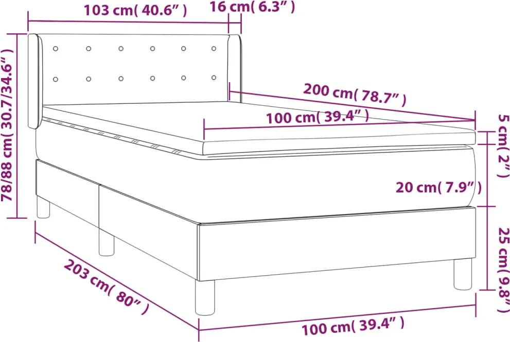 vidaXL Box spring postel s matrací 100x200 cm samet [3131187] Barva: světle šedá