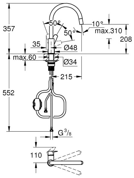 GROHE 30550000 - Dřezová baterie START EDGE 357 mm lesklý chrom