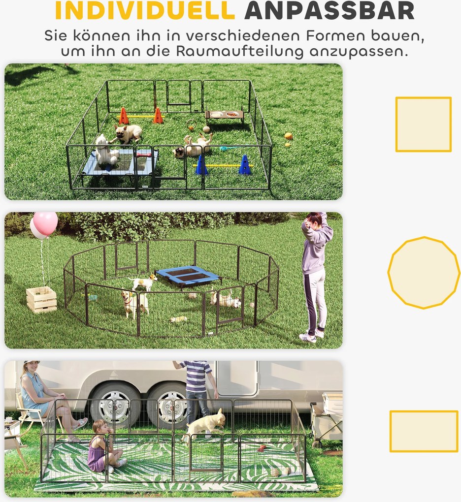 PawHut výběh, 60 cm vysoký výběh pro štěňata s dvířky, ohrádka pro štěňata, výběh pro psy s 12 panely, výběh pro psy, ocel, černá