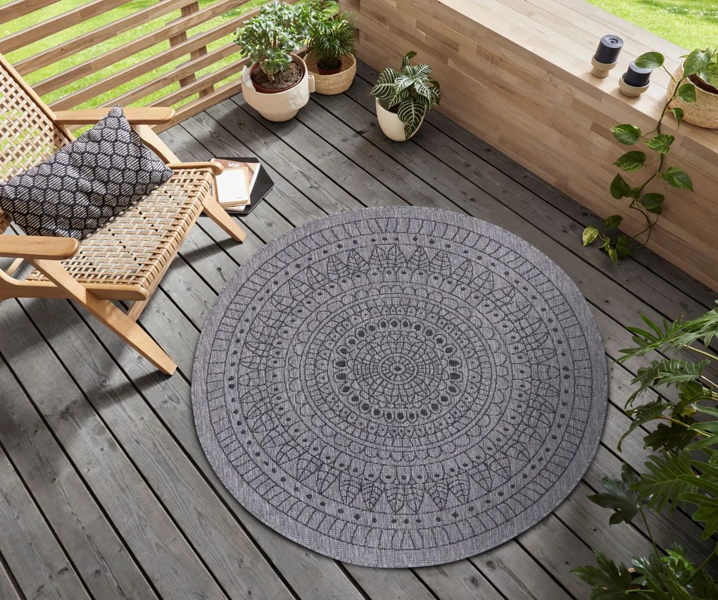 NORTHRUGS - Hanse Home koberce Kusový koberec Twin-Wendeteppiche 105476 Night Silver kruh – na ven i na doma - 100x100 (průměr) kruh cm