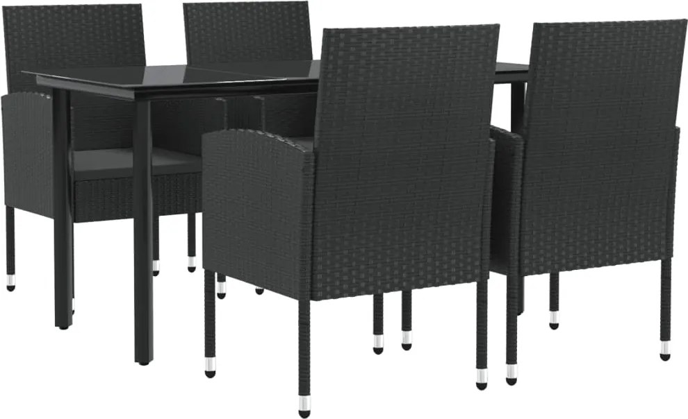 5dílný zahradní jídelní set černý polyratan a ocel 3203346