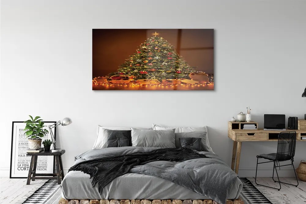 akrylový obraz Vánoční osvětlení dekorace dárky 140x70 cm