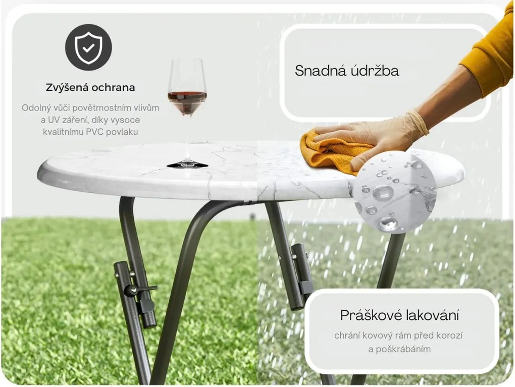 Sada 2 ks cateringových skládacích barových stolů MARLE 60 cm mramorově bílá