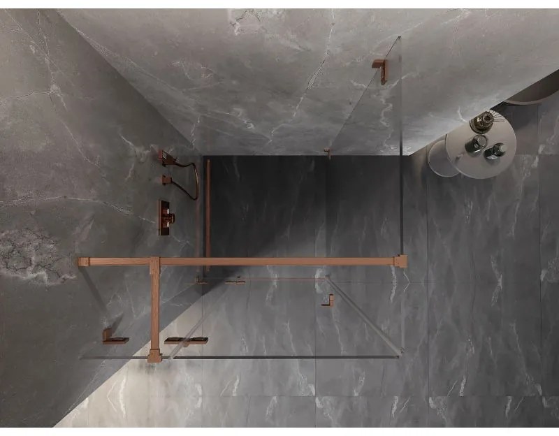 Mexen Lunar T, sklápěcí sprchový kout levý 120 x 120 cm, 8mm čiré sklo, profil měděná matná, 834T-120-120-65-00-L