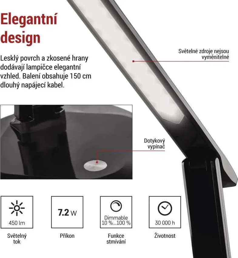 EMOS Černá LED stolní lampička Chase 7,2W Z7619B