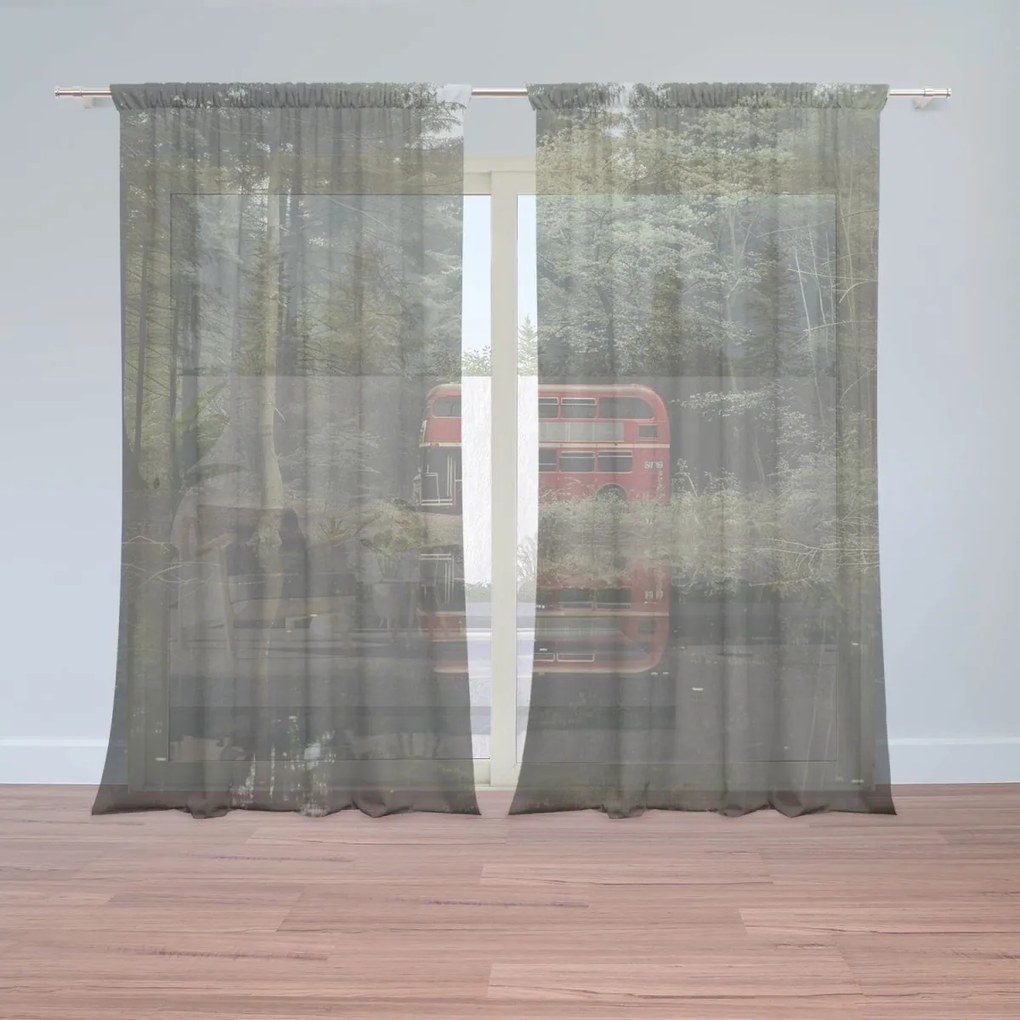 Sablio Záclony Červený patrový autobus: 2ks 150x250cm