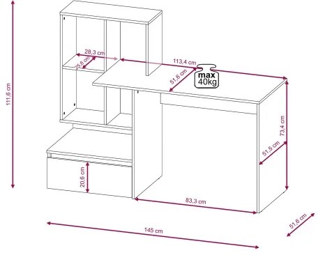 Psací stůl s policí MARLO šedá beton/bílá