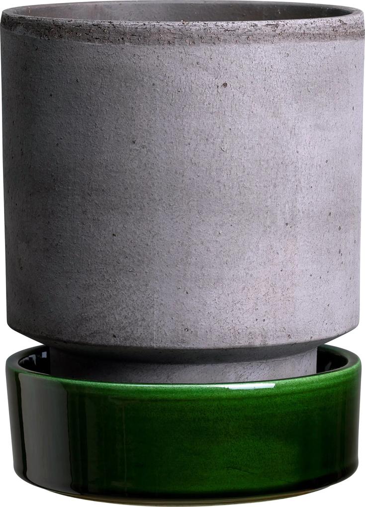 Malý květináč Hoff se zeleným podstavcem 18 cm šedý