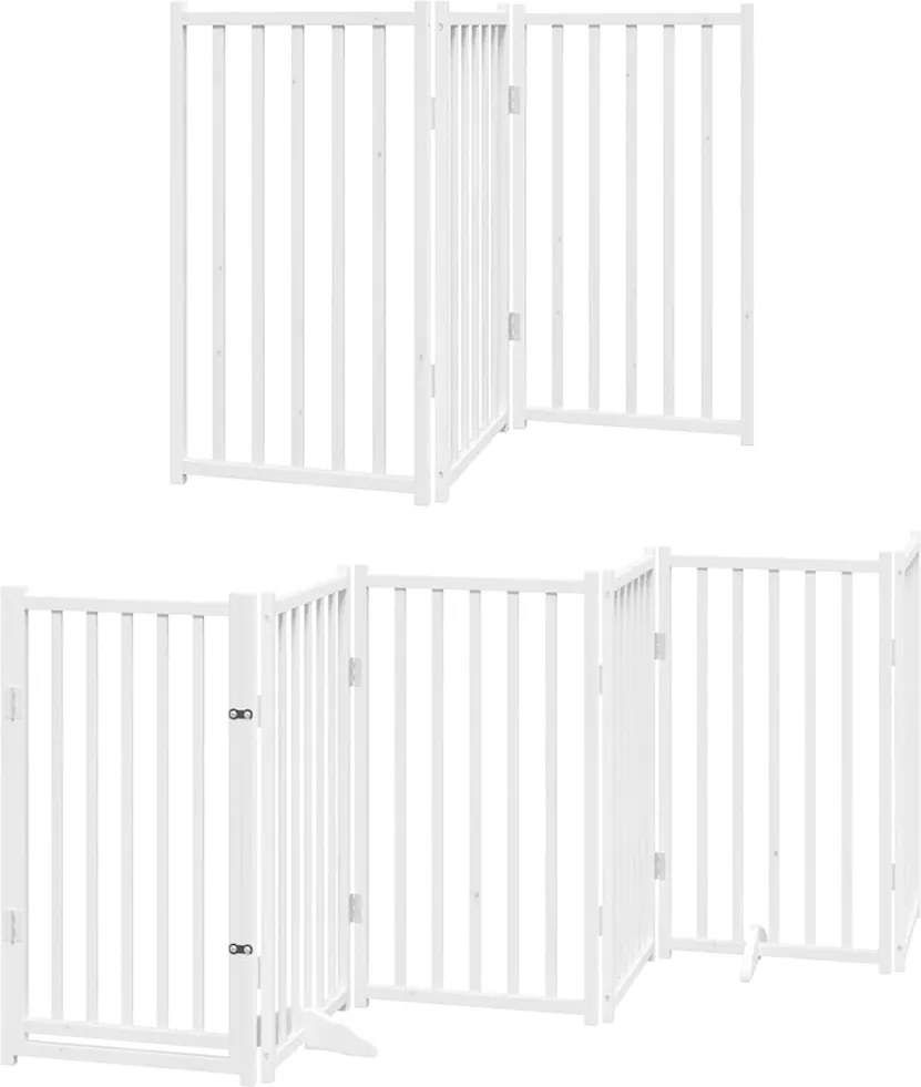 Zábrana pro psy s dvířky skládací 9 panelů bílá 450 cm topol 3155706