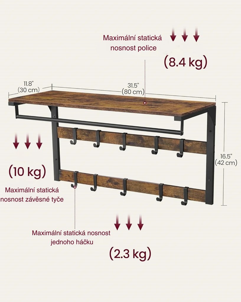 Předsíňový věšák Houseland Plunge hnědý/černý