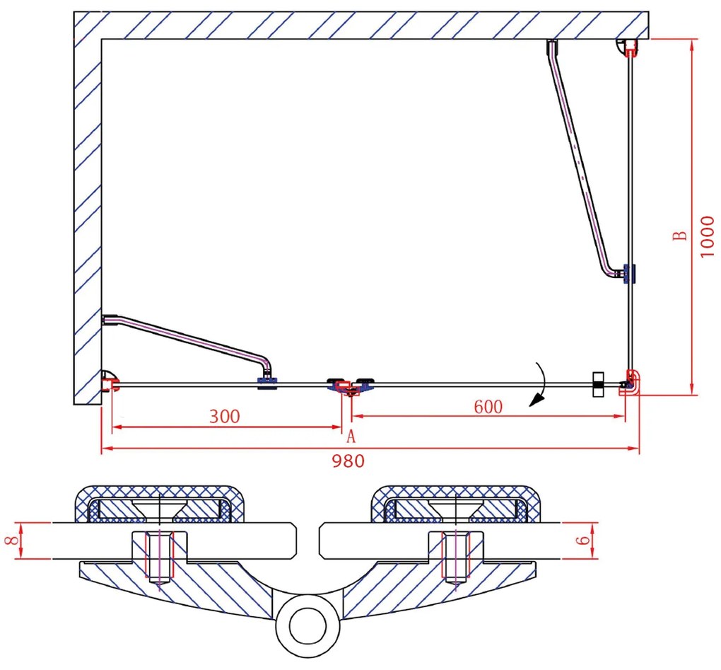 Gelco Sprchové dveře otočné pro montáž s boční stěnou - sklo čiré š. 100 cm, v. 190 cm, GL1110