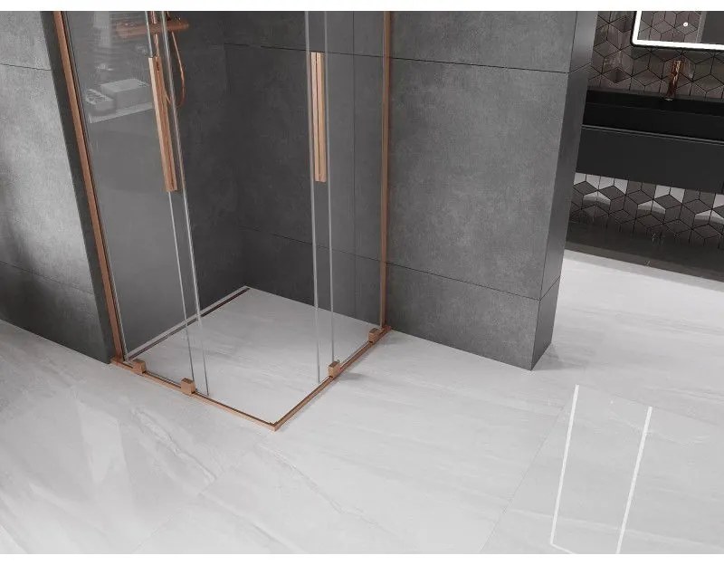 Mexen Velar L Duo, sprchový kout s posuvnými dveřmi 80 x 80 cm, 8mm čiré sklo, měděná matná, 871-080-080-02-03-65