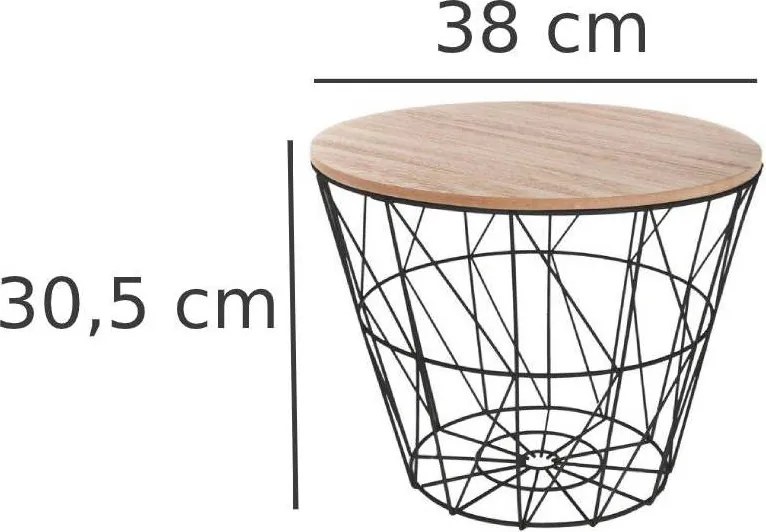Funkční, praktický kávový stolek, průměr 38 cm, kulatá deska, drátěná konstrukce, barva rámu černá, moderní design