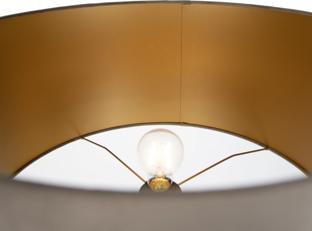 Japandi stojací lampa béžová s taupe stínidlem a zlatým vnitřkem 50cm - Simplo