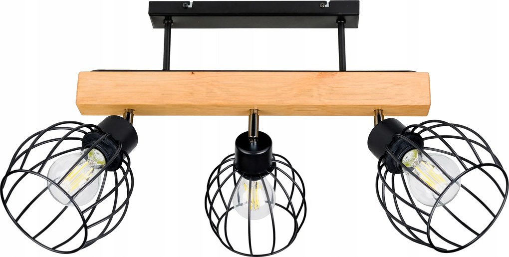 Dřevěná stropní lampa Lustr Stropní Svítidlo Loft Černá na 3x Klosz E27