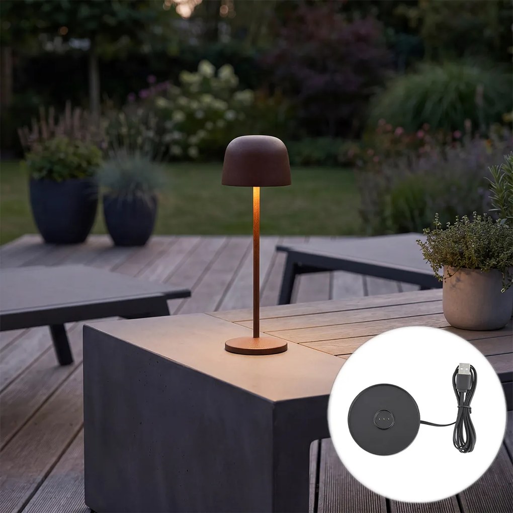 Stolní lampa rezavě hnědá vč. LED dobíjecí s nabíjecí stanicí IP65 - Raika