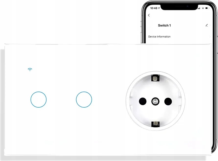 Dvojitý vypínač světla WiFi Tuya zásuvka v dotykovém skleněném panelu