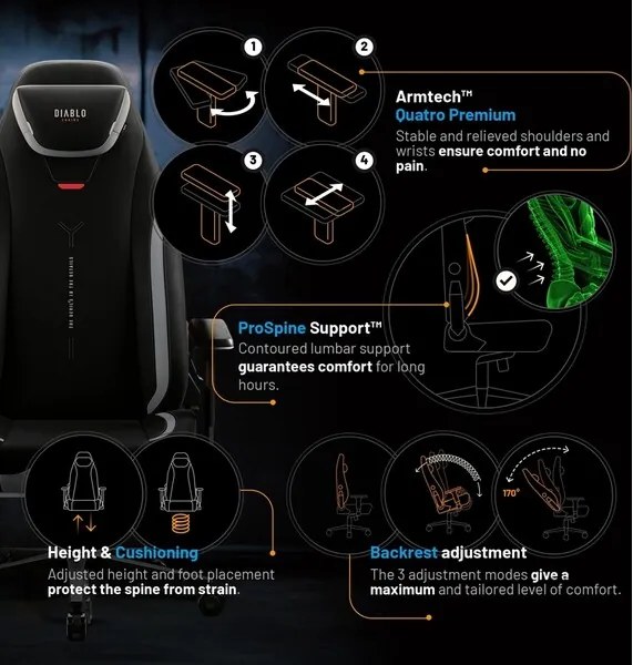 Diablo X.Eye Prime Normal Size herní židle černá Černá/stříbrná