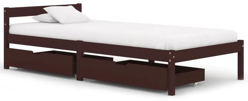3060606 vidaXL Rám postele 2 zásuvky tmavě hnědý masivní borovice 90 x 200 cm