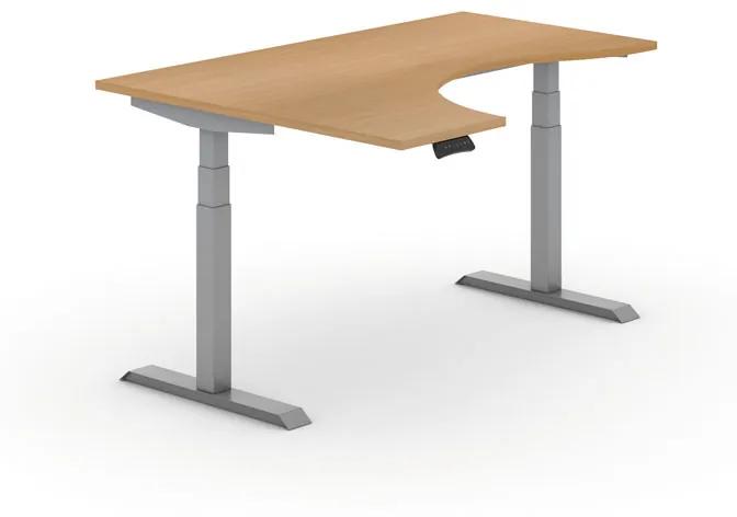 Výškově nastavitelný stůl PRIMO ADAPT, elektrický, 1600x1200x625-1275 mm, ergonomický levý, buk, šedá podnož