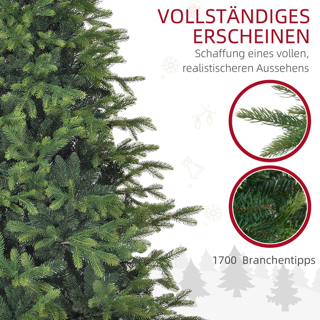 HOMCOM Umělý vánoční stromek, realistický vzhled, zpomalující hoření, pevný kovový podstavec, 183 cm, zelený