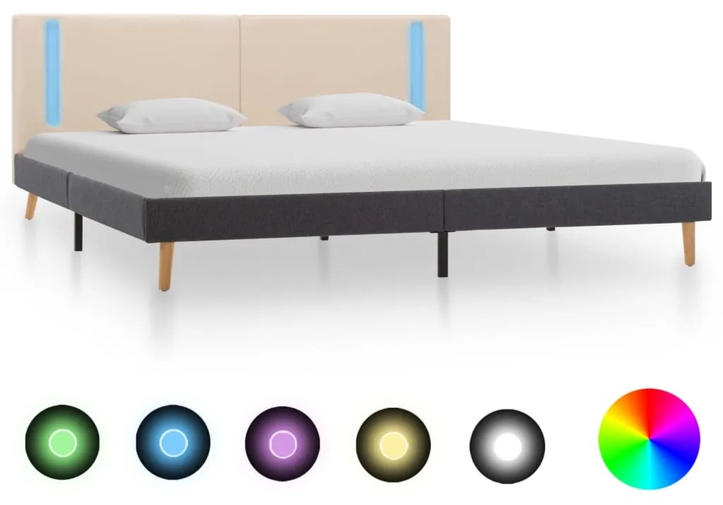 286774 vidaXL Rám postele s LED světlem krémový a tmavě šedý textil 180x200cm