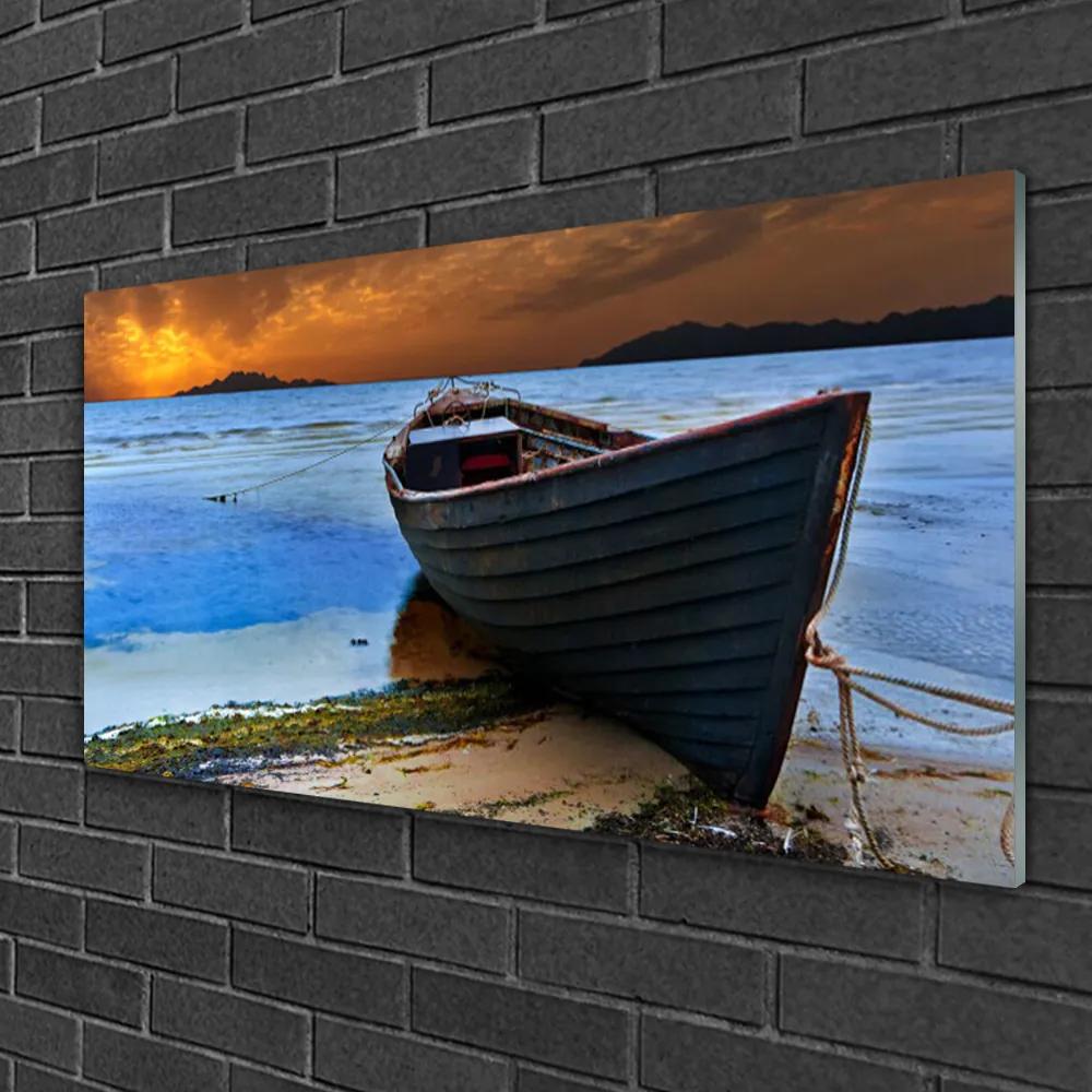 Obraz na skle Loď Moře Pobřeží Pláž 100x50 cm