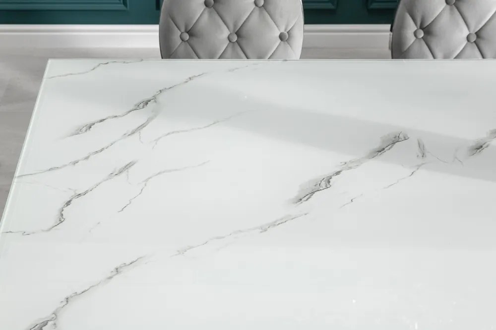 Designový jídelní stůl Rococo 180 cm stříbrný - vzor mramor