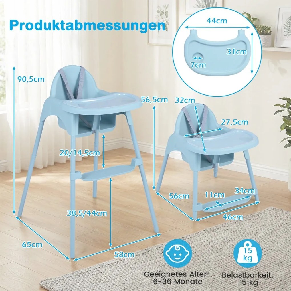 Costway 4-in-1 rozkládací jídelní židlička pro miminka Dětská