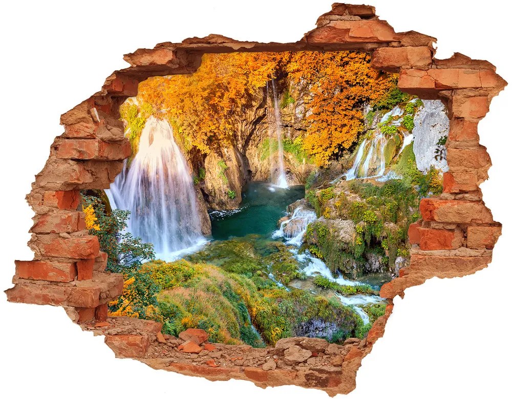 Wallmuralia Samolepící díra na stěnu Vodopád podzim 90x70 cm