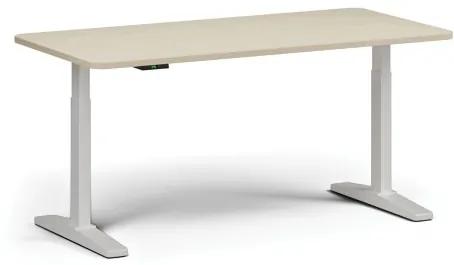 Výškově nastavitelný stůl, elektrický, 675-1325 mm, zaoblené rohy, deska 1600x800 mm, bílá podnož, bříza