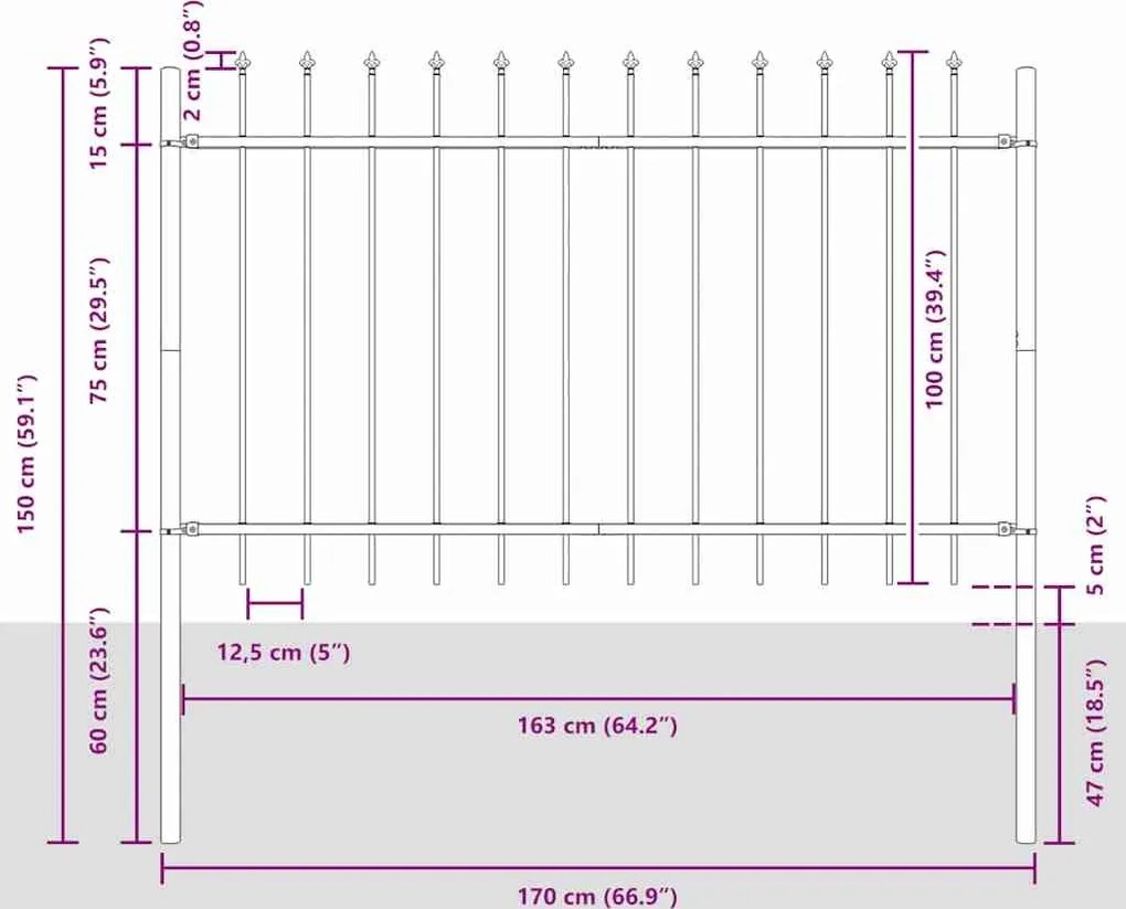 vidaXL Zahradní plot Woerden s kopím nahoře ocelový 170 x 100 cm [144925] Barva: Černá