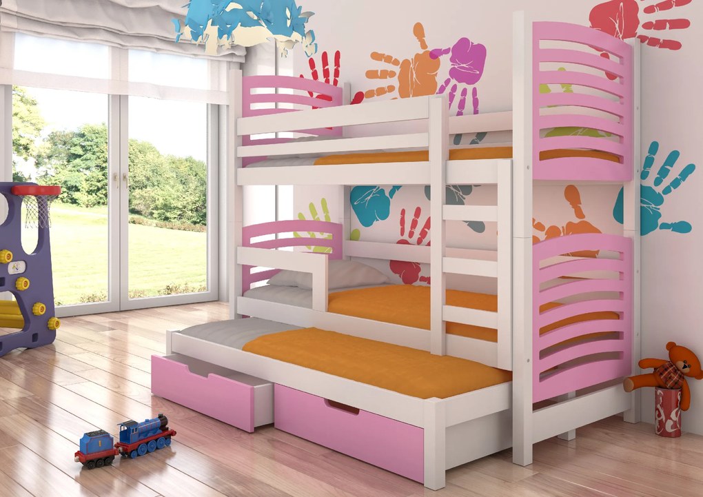 ADRK Furniture Patrová postel pro tři osoby s matracemi SORIA CH-Sor-W+P-D053