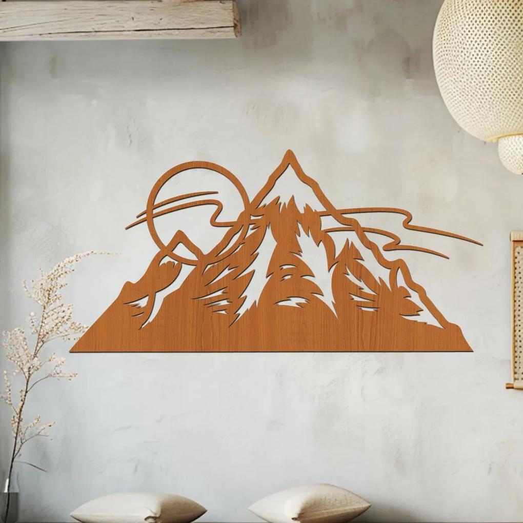 dřevo života Dřevěné hory s východem slunce na zeď Rozměry (cm): 60x30, Barevný vzor: Bílá