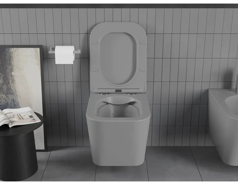 Mexen Teo WC mísa Rimless s pomalu padající deskou slim, duroplast, Světle matová šedá - 30854061