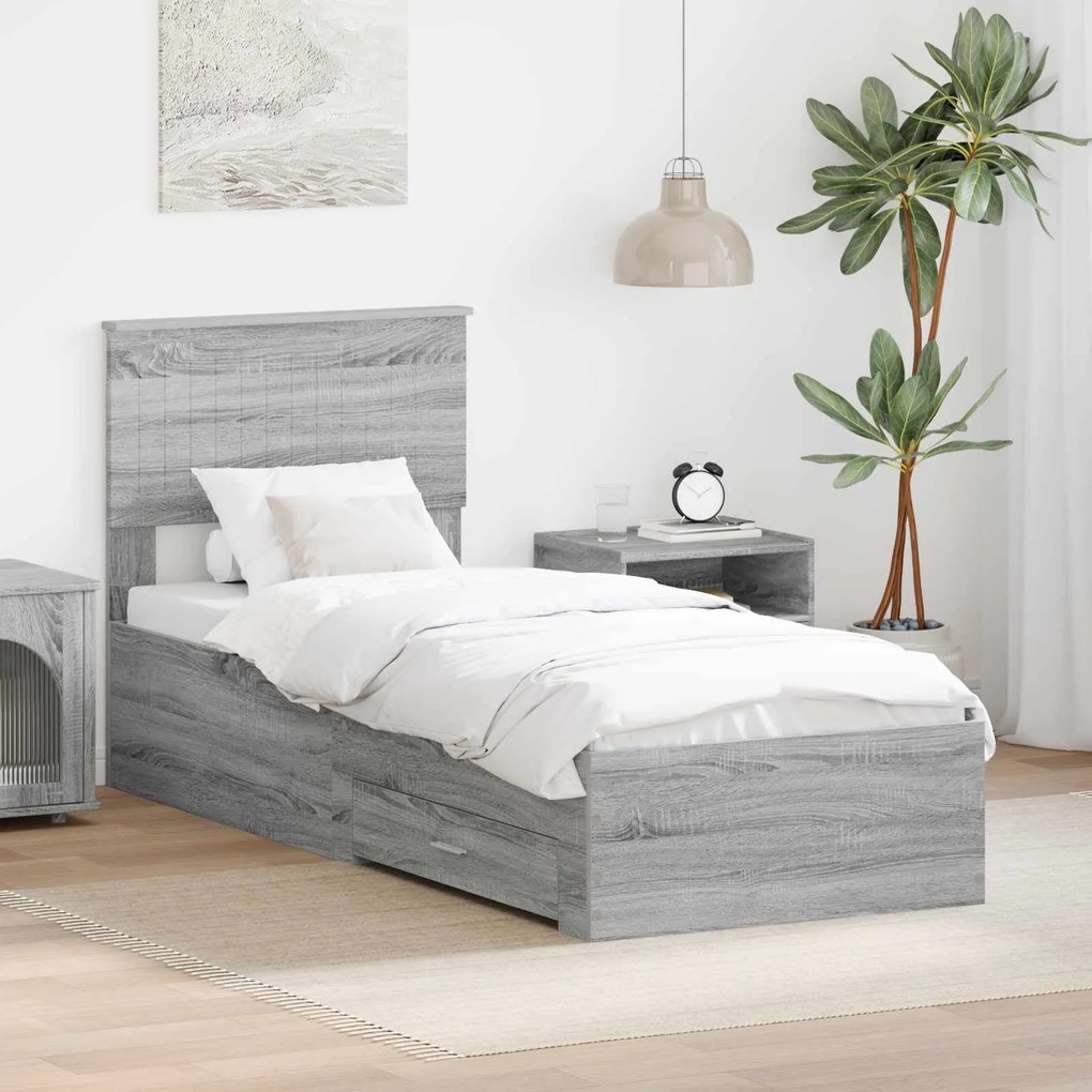 Rám postele Šedý Sonoma a stříbrná 75 x 190 cm Kompozitní dřevo 3410963
