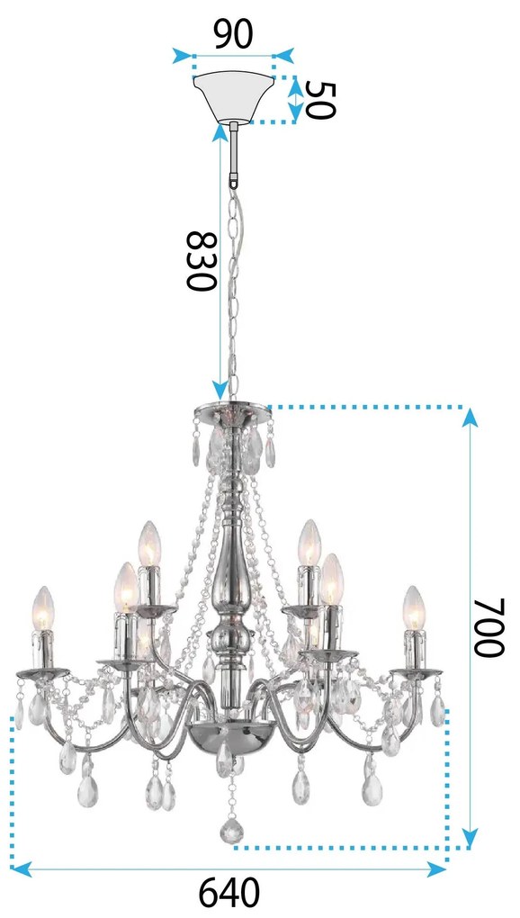 Toolight Závěsné osvětlení Retro D75 EBT016-9CP chrom