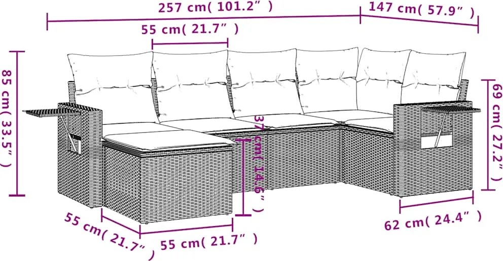 6dílná zahradní sedací souprava s poduškami černá polyratan 3252792