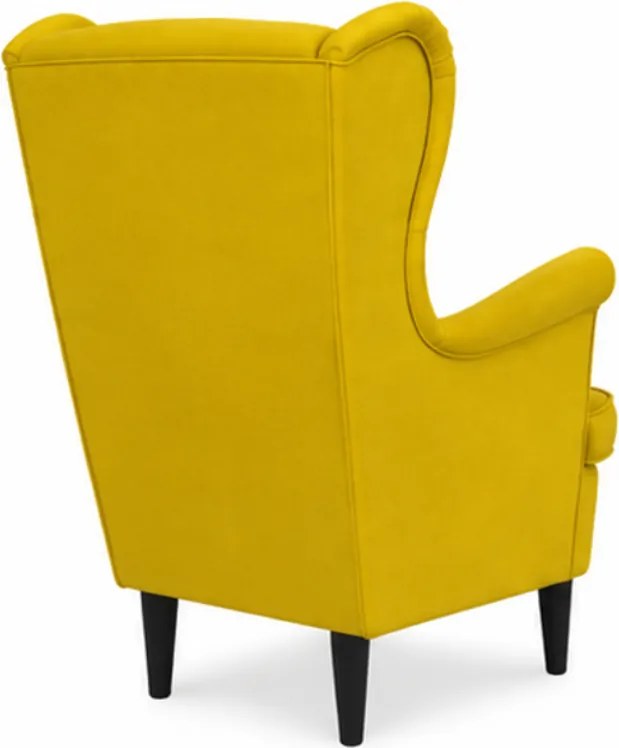 relaxační křeslo, ušák, dřevo/kov/samet, 102x75x85 cm, nohy tmavé/hořčicově žlutá, Dekorino KR20260120