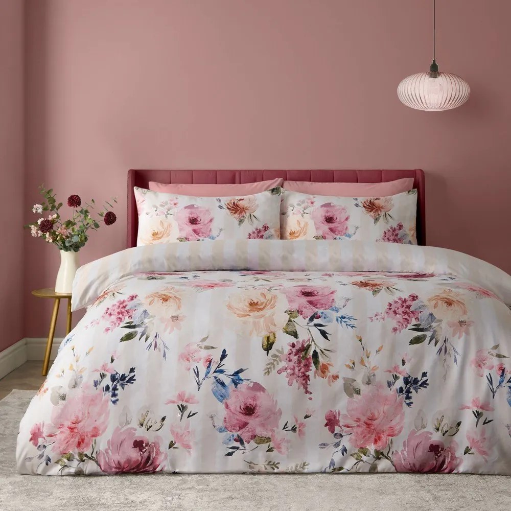 Krémové povlečení na jednolůžko 135x200 cm Floral Stripe – Catherine Lansfield