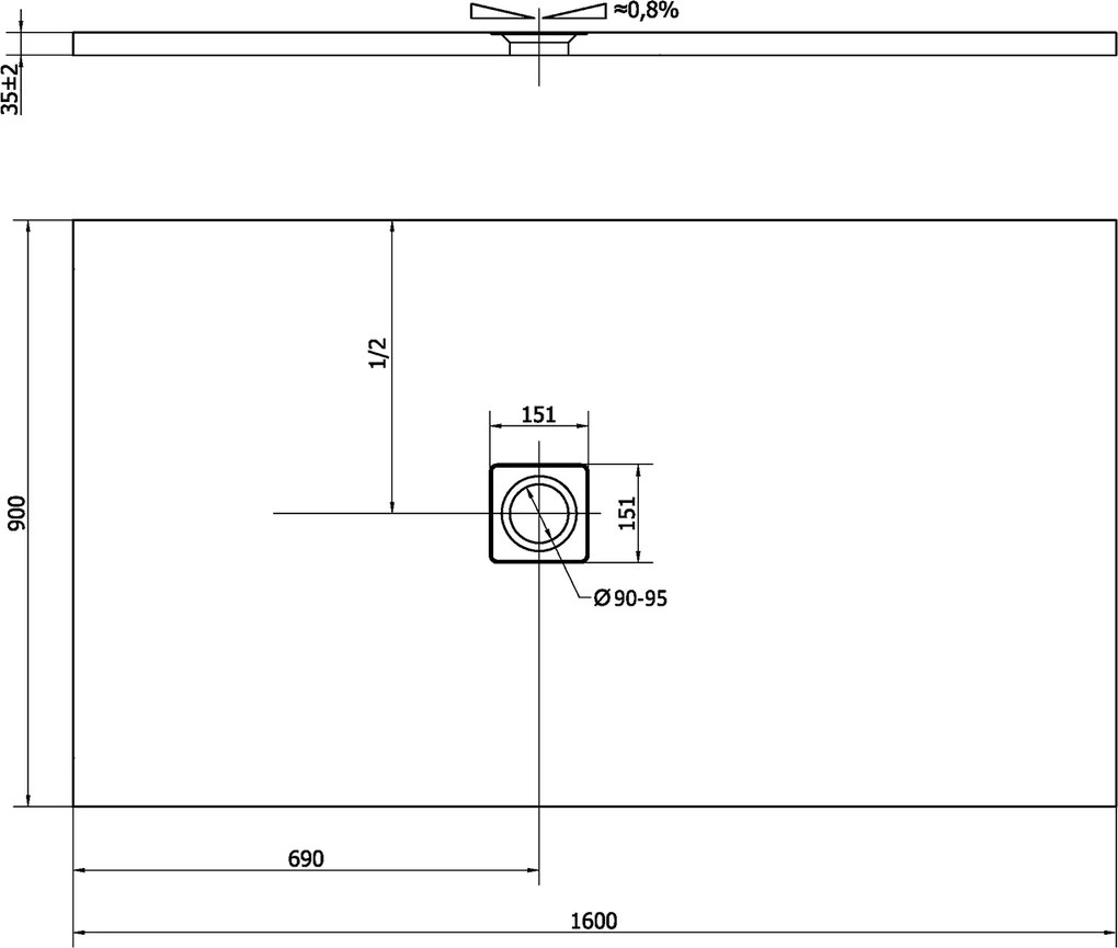 Polysan Polysan, FLEXIA sprchová vanička z litého mramoru s možností úpravy rozměru 160x90x3,5cm, 71539
