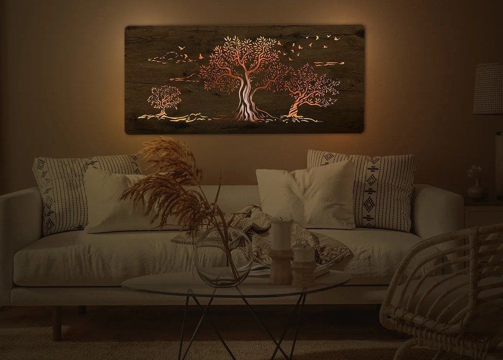 Li-Go "Tři olivy" světelný obraz s baterií 120x60cm varianta: ovládání na obraze bez dálkového ovladače, provedení: dub světlý