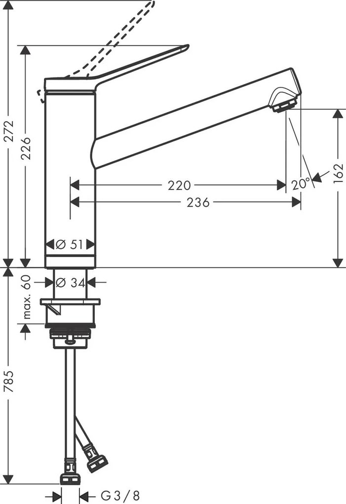 Hansgrohe Zesis M33 - Páková kuchyňská baterie 140, instalace před okno, 1jet, chrom 74805000