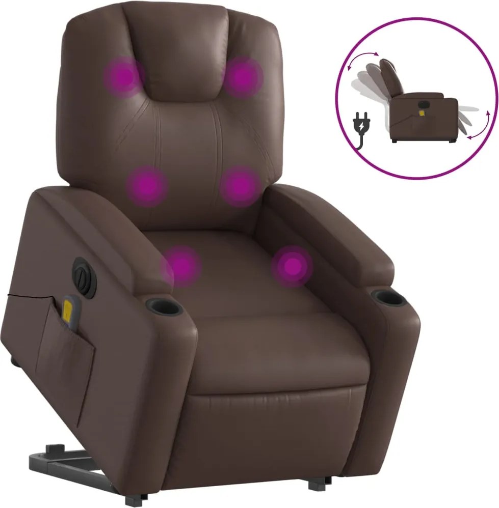 Elektrické zvedací masážní polohovací křeslo hnědé umělá kůže 3204453